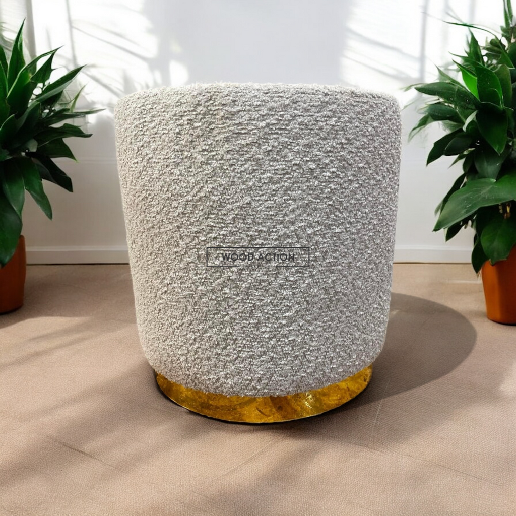 Boucle Premium round Stool white 0012 – Wood Action