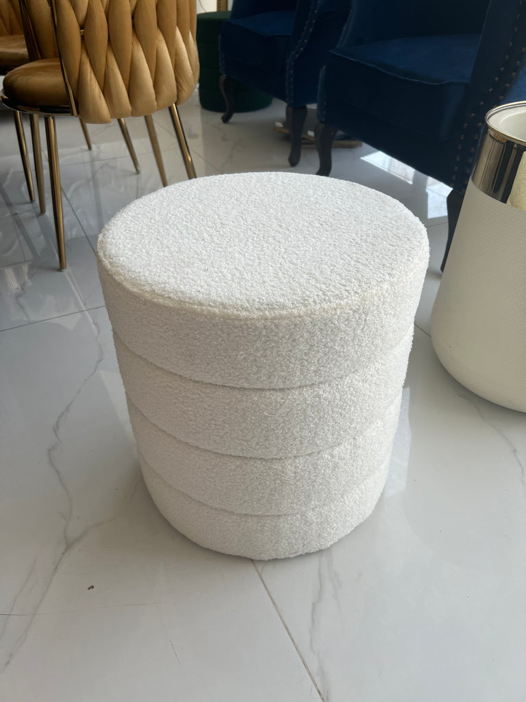 Boucle Premium round Stool White 009 – Wood Action