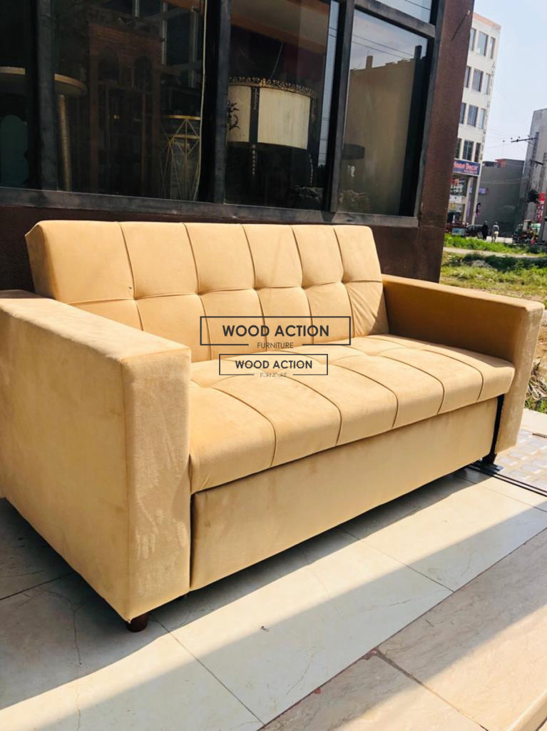 Beige Red Henry sofa cum bed – Wood Action