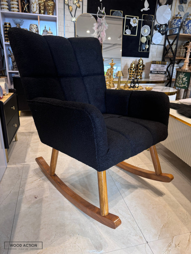James rocking chair black boucle – Wood Action