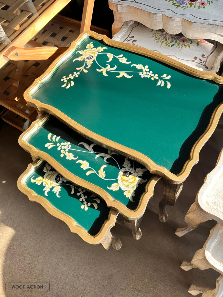 Jasper nesting table set of 3 Hand painted – Wood Action