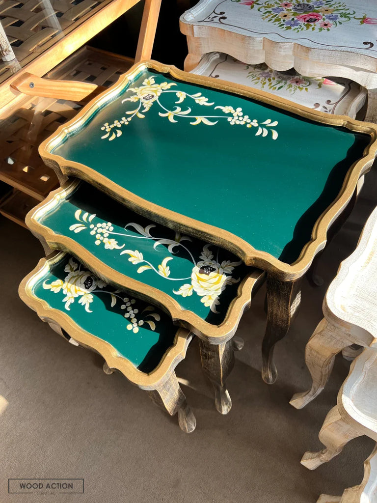 Jasper nesting table set of 3 Hand painted – Wood Action