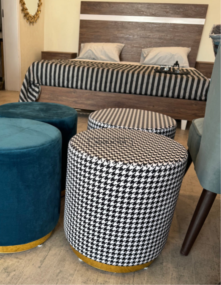 Premium round Stool black and white – Wood Action