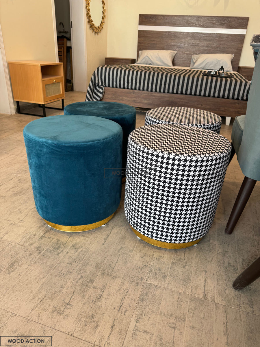 Premium round Stool black and white – Wood Action